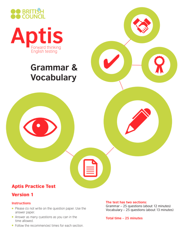 Bộ tài liệu ôn tập APTIS ESOL - GRAMMAR PRATICE TEST 1 2023 - Hà English